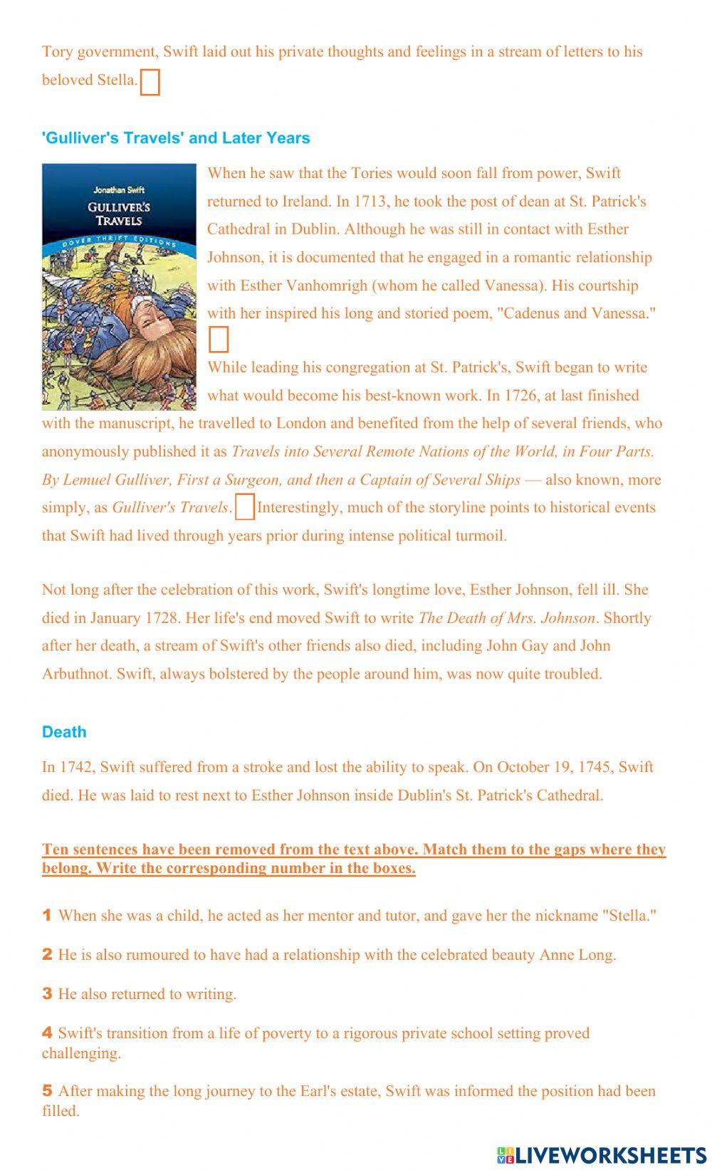 Jonathan Swift,… | Free Interactive Worksheets | 1121917