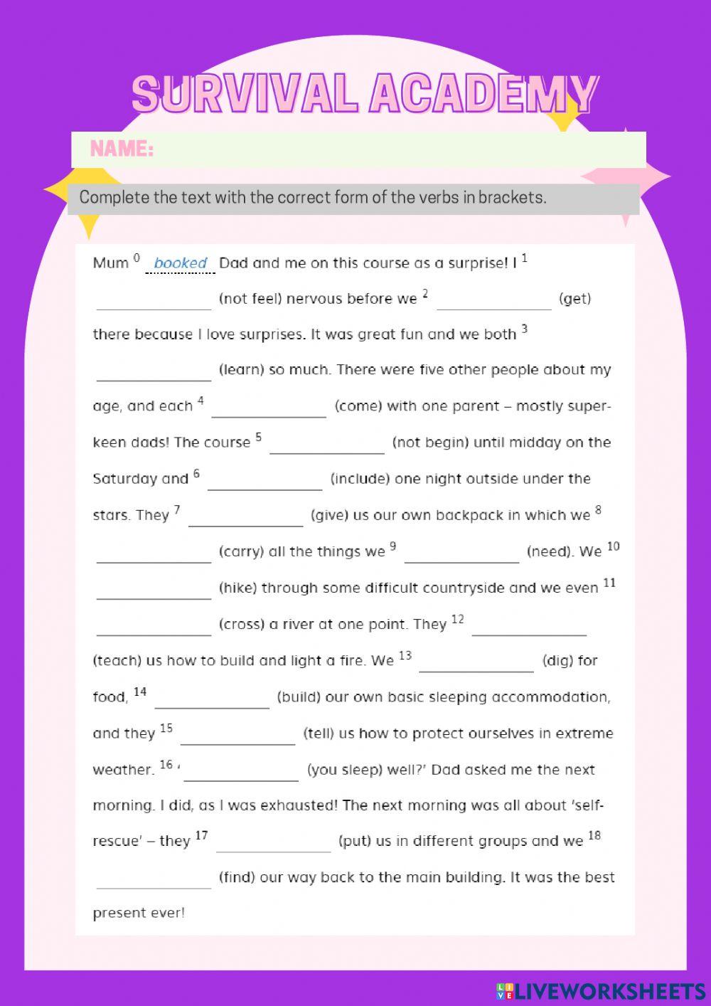 Survival academy worksheet | Live Worksheets