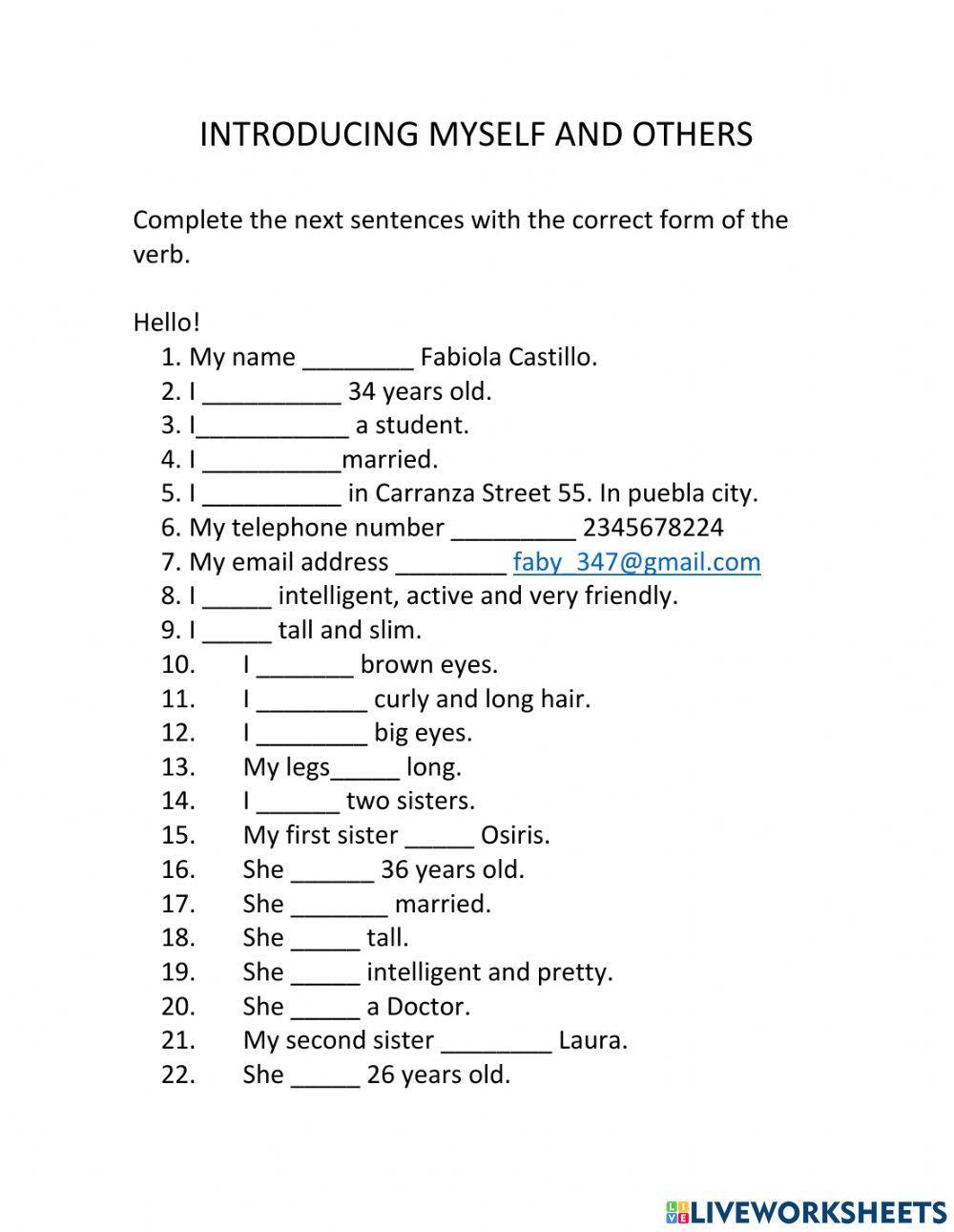 Introducing Myself And Others Interactive Worksheet Live Worksheets