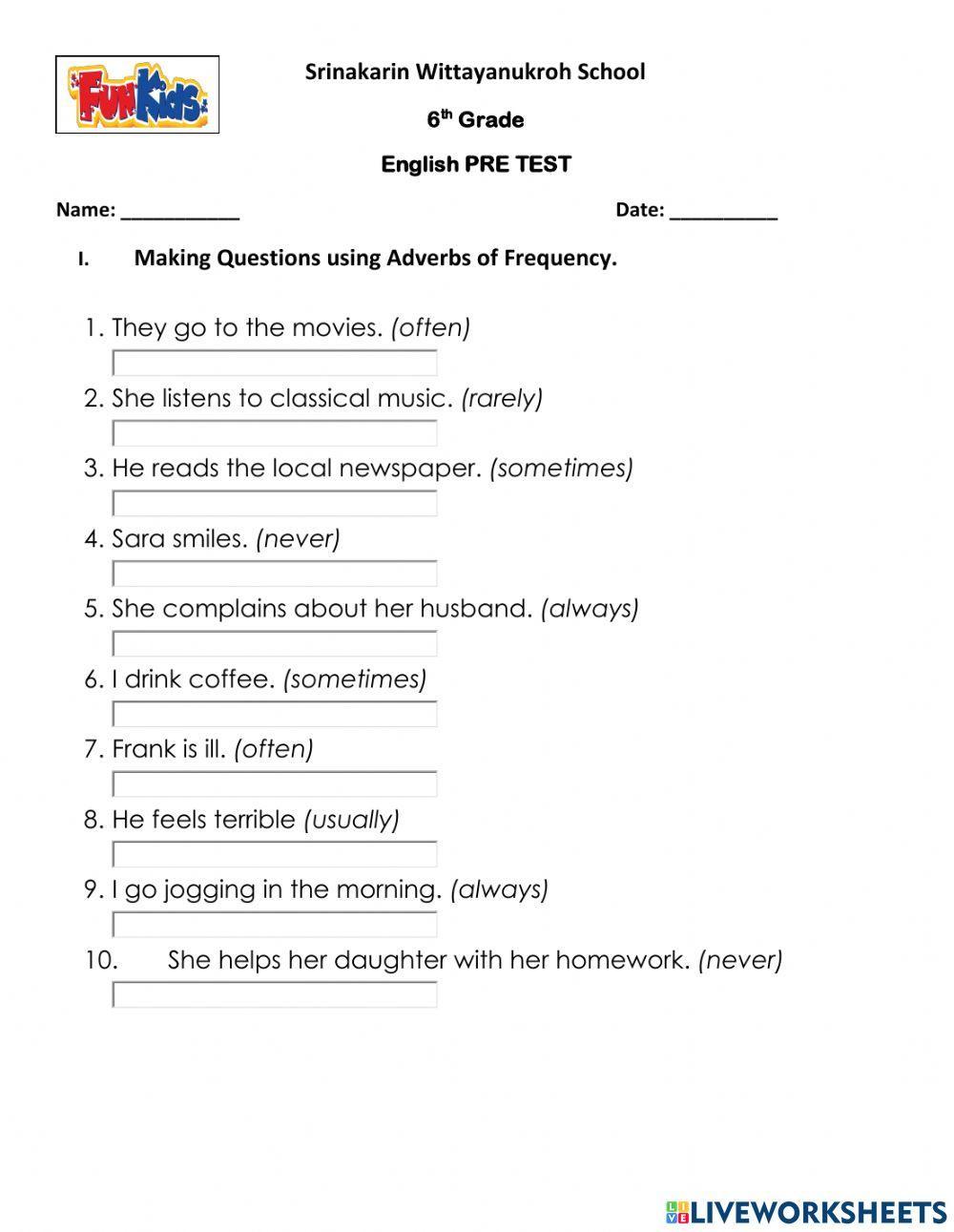 Cambridge Pre test worksheet | Live Worksheets