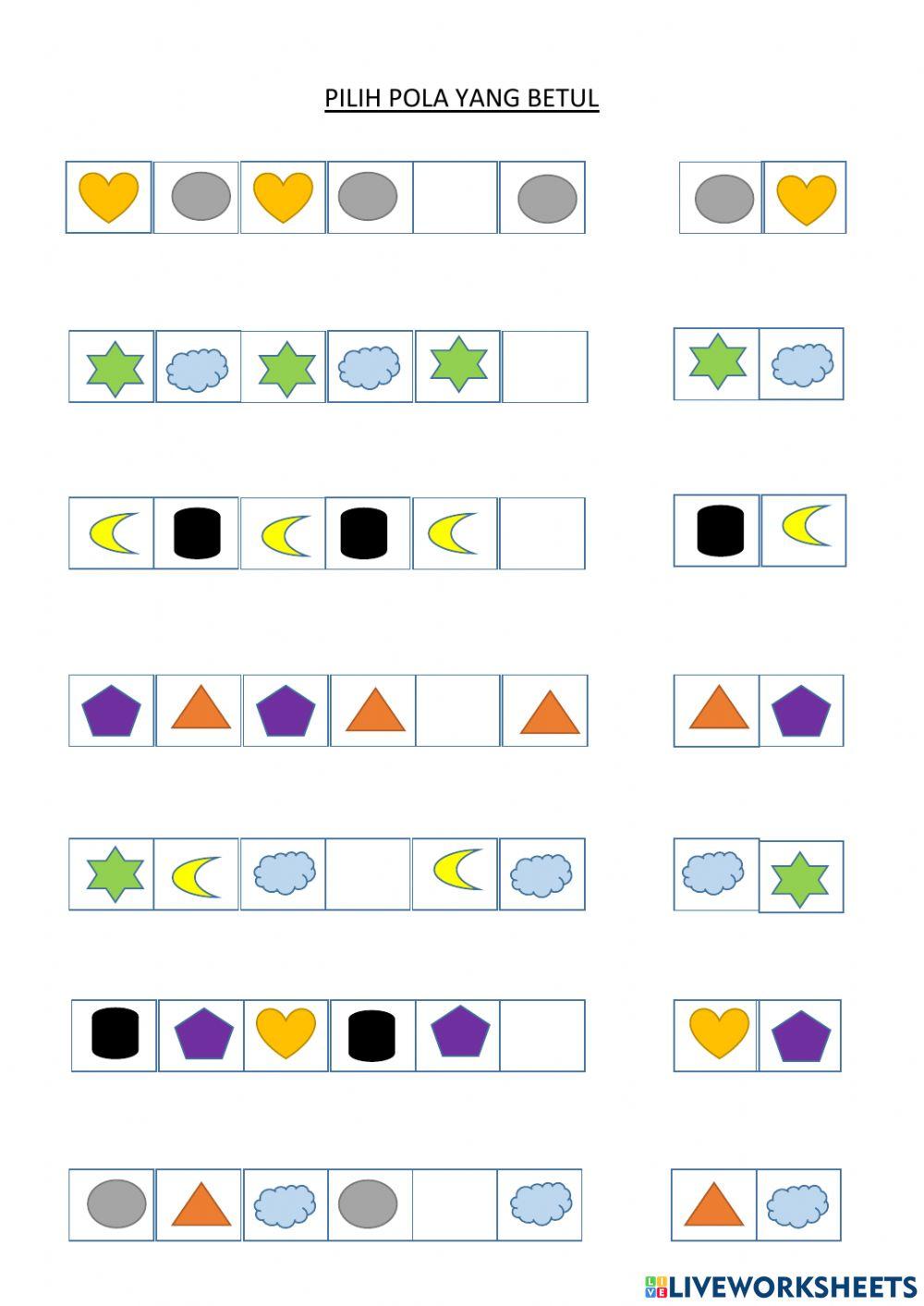 Pilih pola yang betul worksheet | Live Worksheets