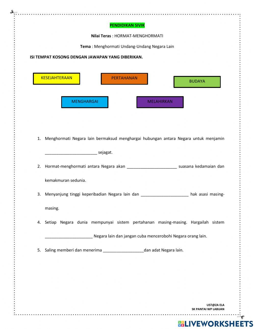 Pendidikan sivik interactive worksheet | Live Worksheets