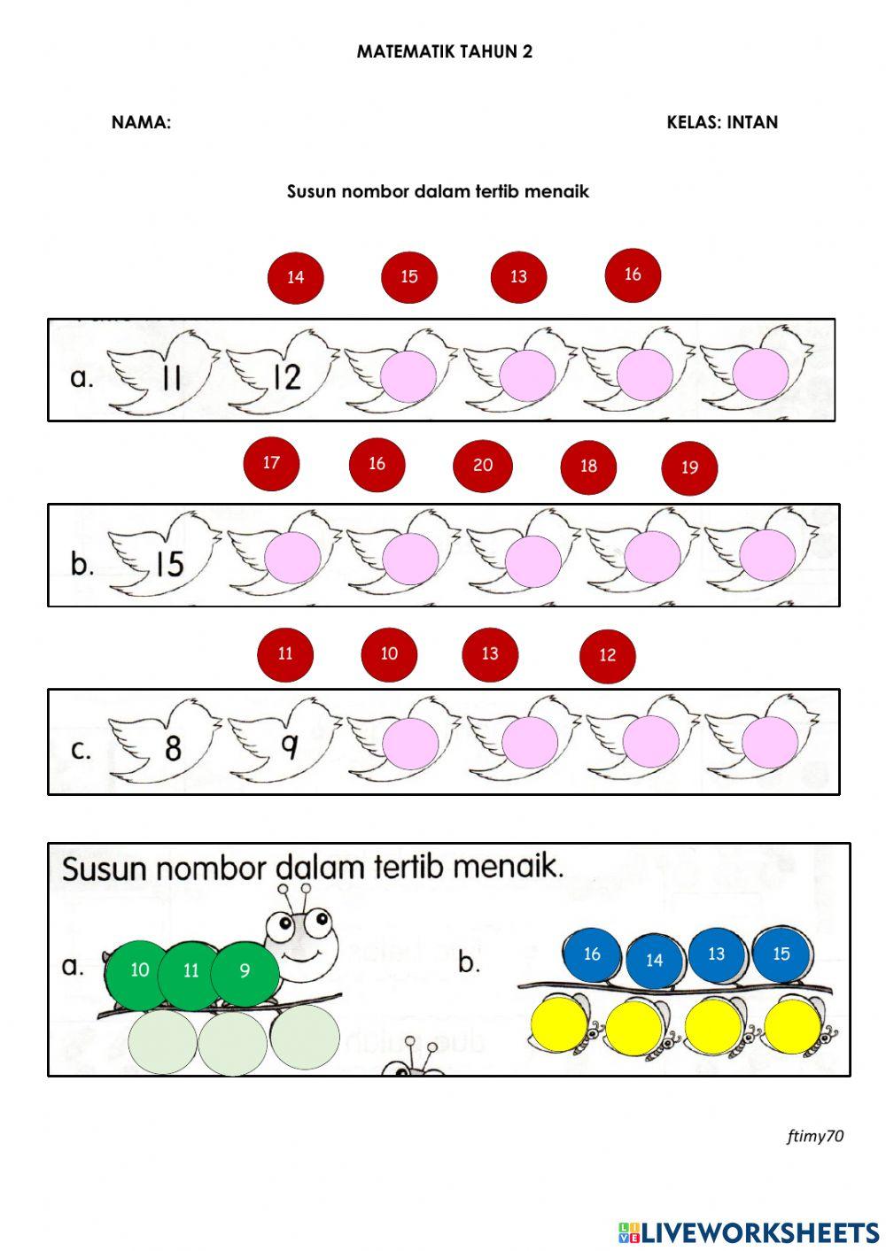 Susunan nombor bahagian 1 (menaik) worksheet | Live Worksheets
