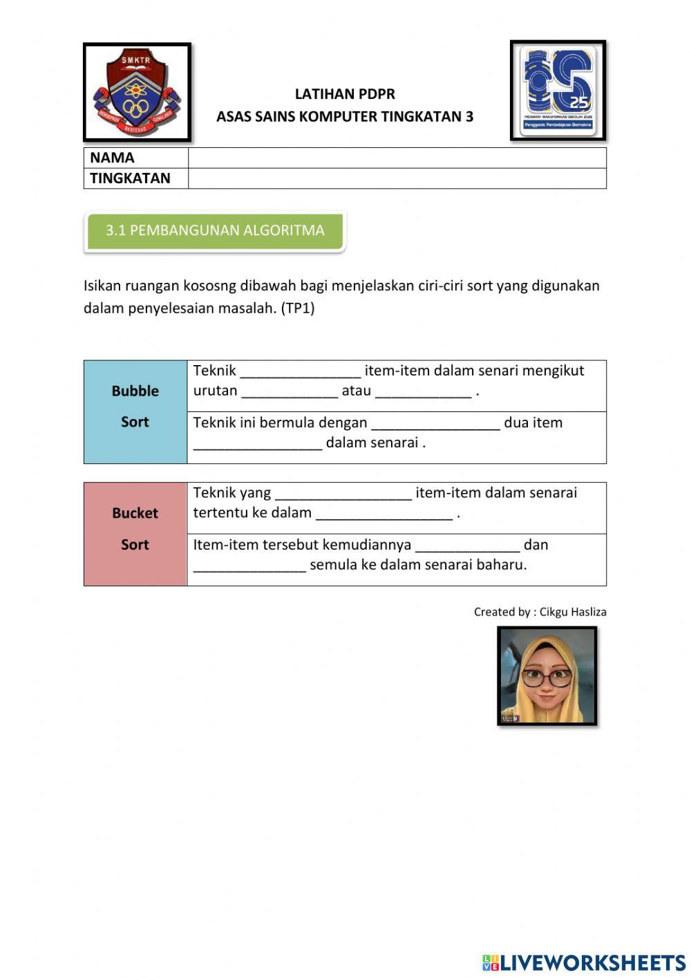 Asas sains komputer online worksheet | Live Worksheets