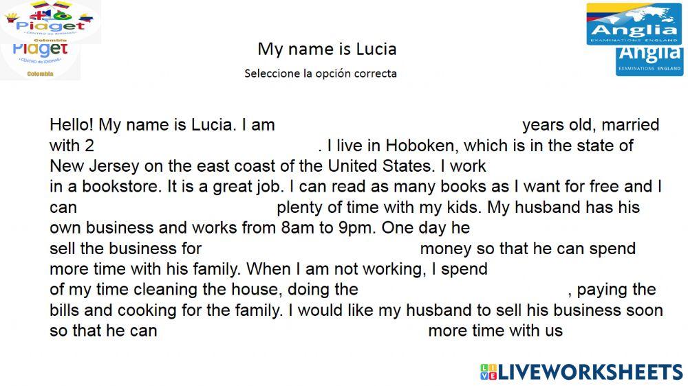 My name is lucia worksheet | Live Worksheets