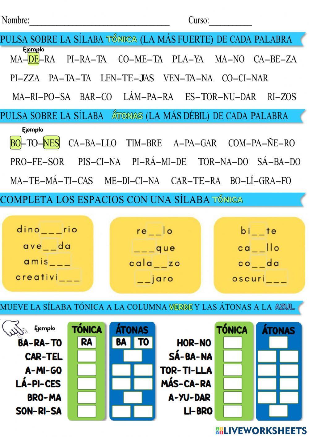 Sílaba online pdf worksheet | Live Worksheets