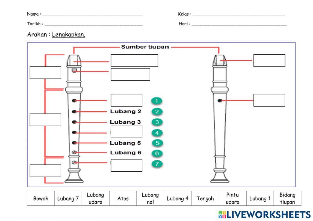 Muzik tahun 5 (kssrpk) : kenali rekoder worksheet | Live Worksheets