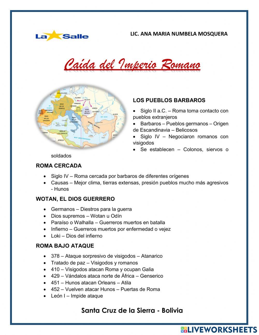 Hojas De Trabajo Sobre La Caída De Roma Roma Y La Caida Del Imperio