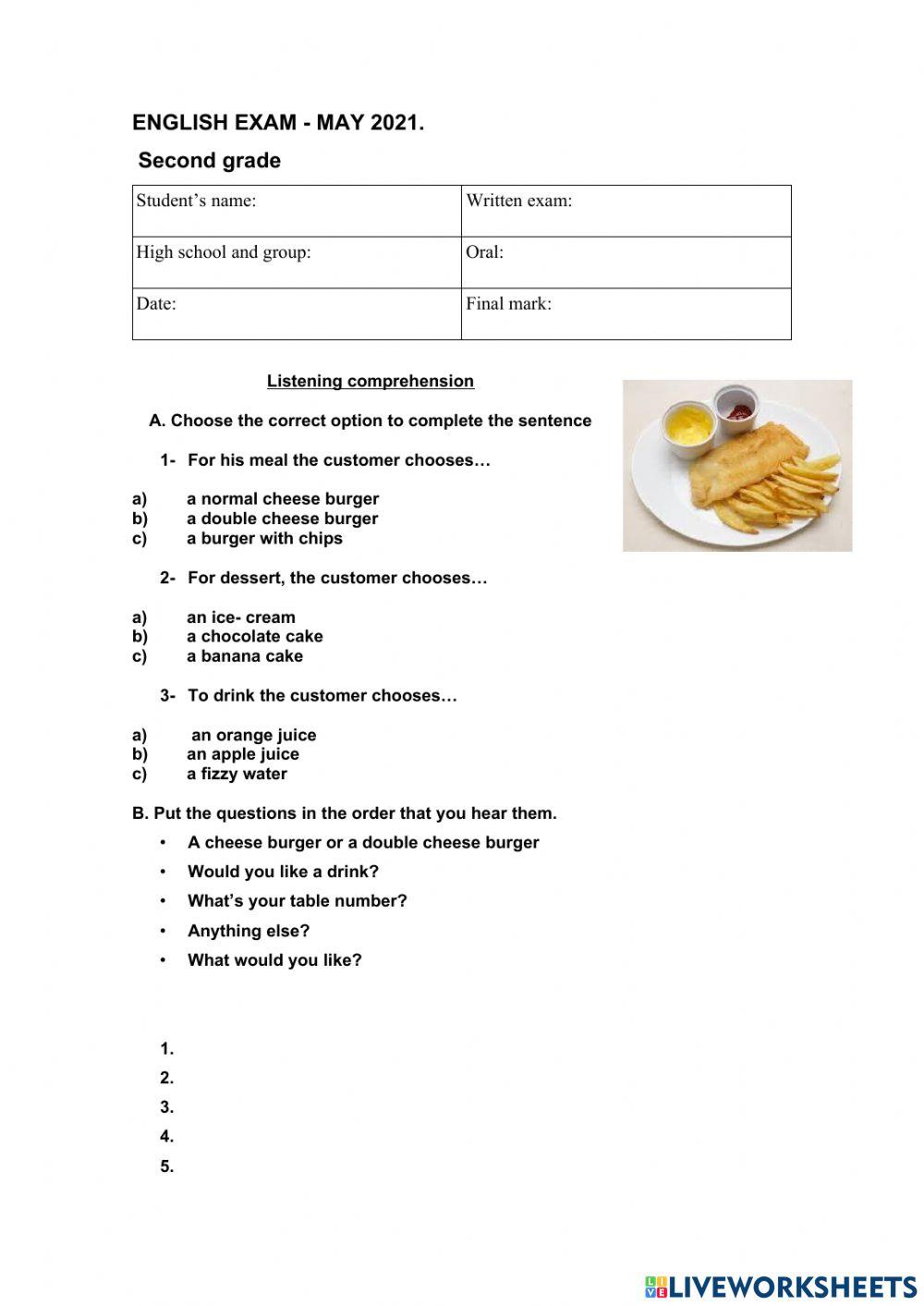 English exam 2nd grade worksheet | Live Worksheets