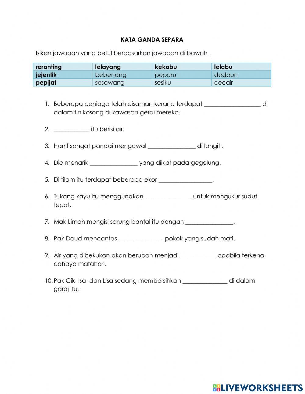 KATA GANDA SEPARA online exercise for | Live Worksheets