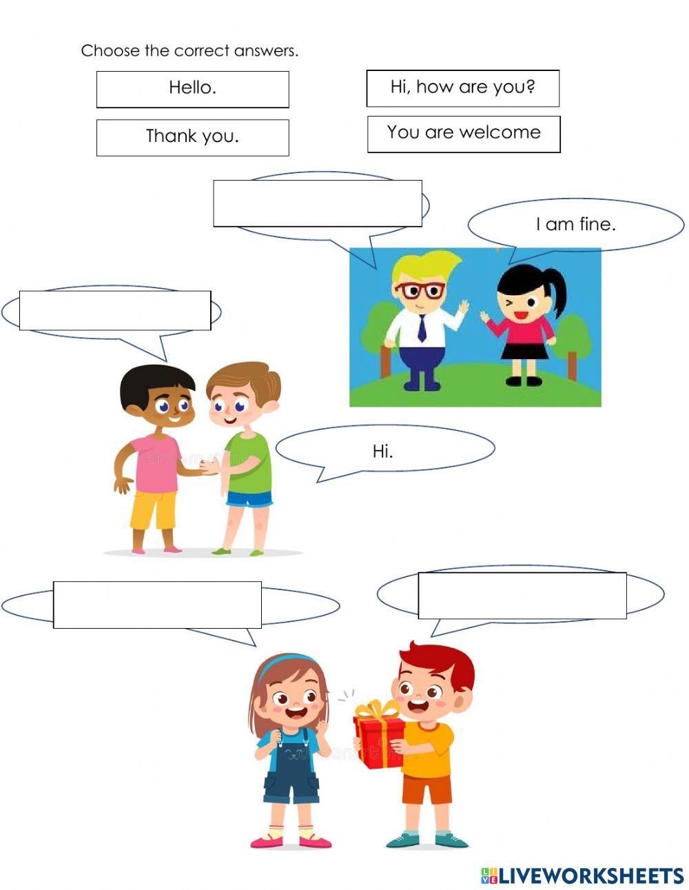 Greeting exercise for year 2 | Live Worksheets