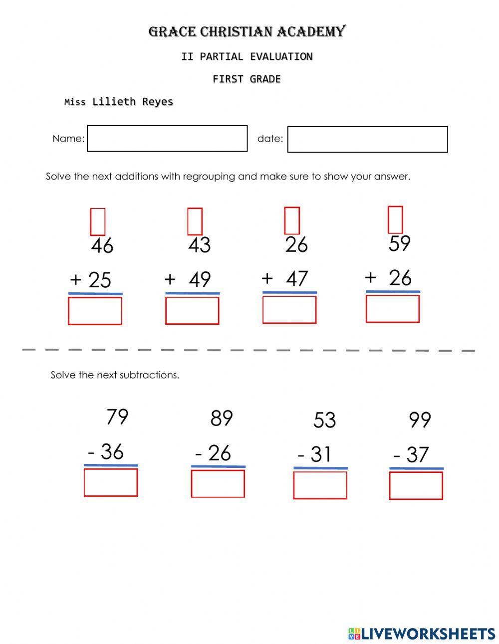 Math Evaluation II partial worksheet | Live Worksheets