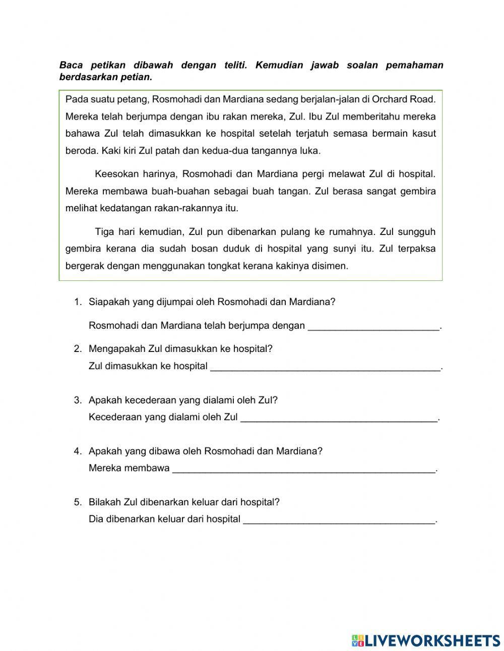 Soalan Pemahaman BM Tahun Worksheet Live Worksheets, 54% OFF