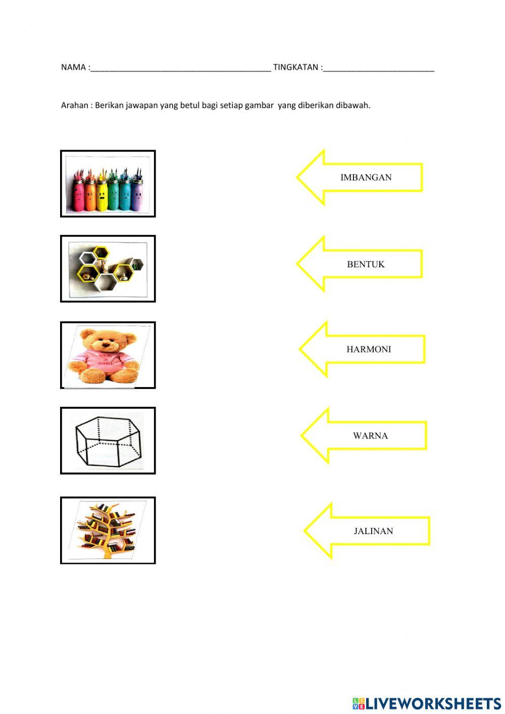 Unsur seni dan prinsip rekaan reka bentuk activity | Live Worksheets