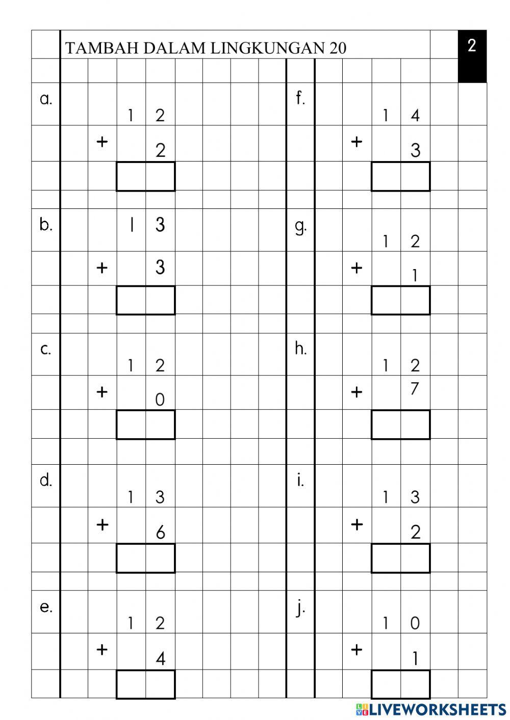 Operasi tambah matematik bentuk lazim worksheet | Live Worksheets