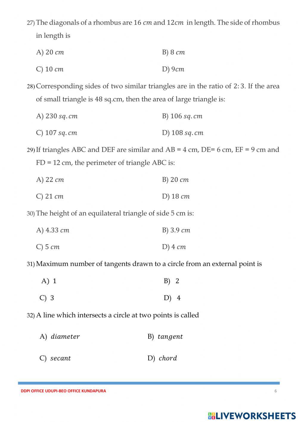Mathsquestion paper-1 worksheet | Live Worksheets