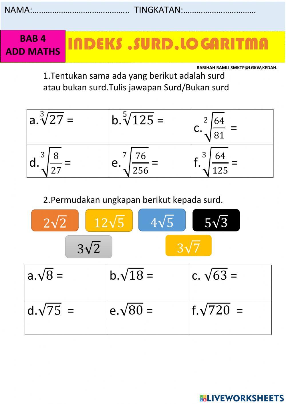 1126529 | Indeks,surd&logaritma | Rabihah Ramli