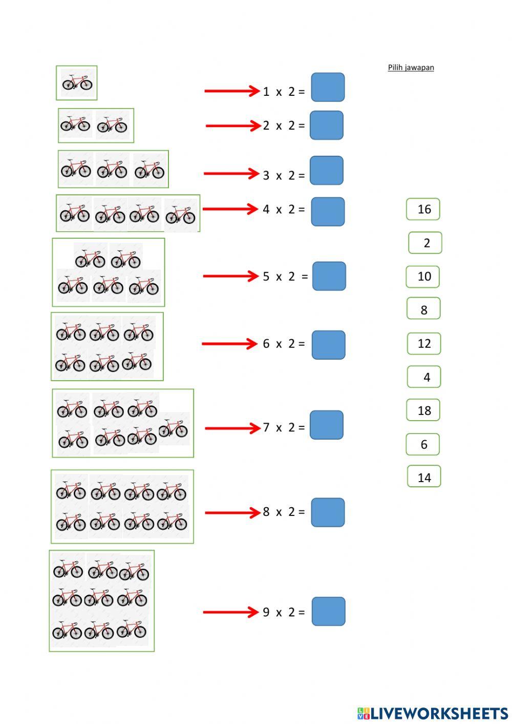 Sifir 2 exercise for 2 | Live Worksheets