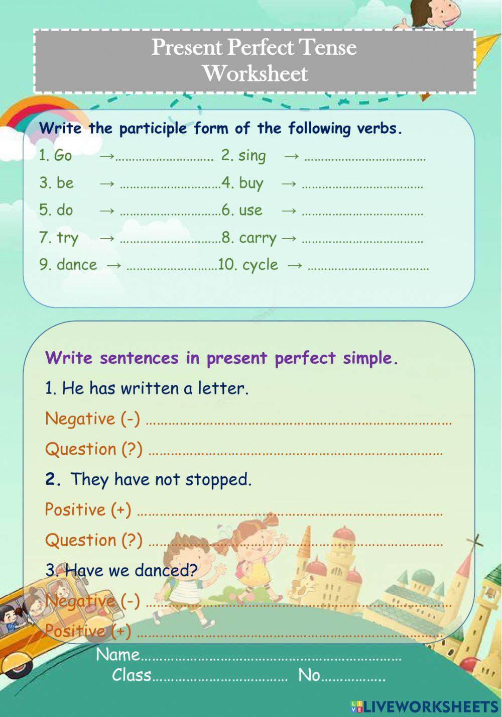 Present perfect simple tense worksheet | Live Worksheets