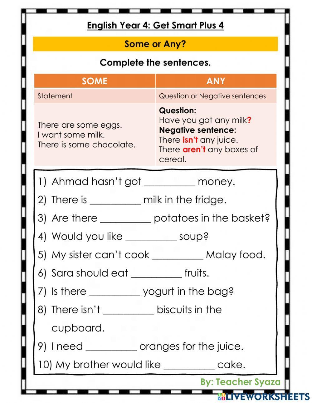 1126964 | Some vs any | Syaza Ismail | LiveWorksheets