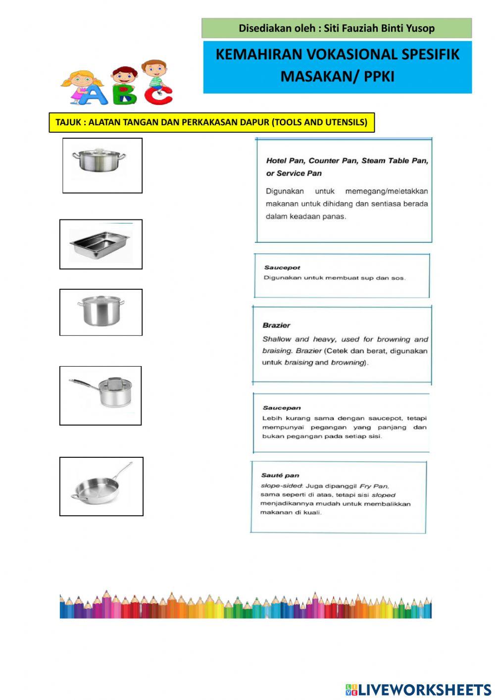Alatan tangan dan perkakasan dapur exercise | Live Worksheets
