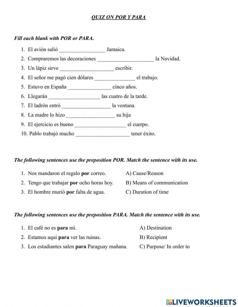 QUIZ POR VS PARA Online Exercise For Live Worksheets quiz-por-vs-para-online-exercise-for-live-worksheets