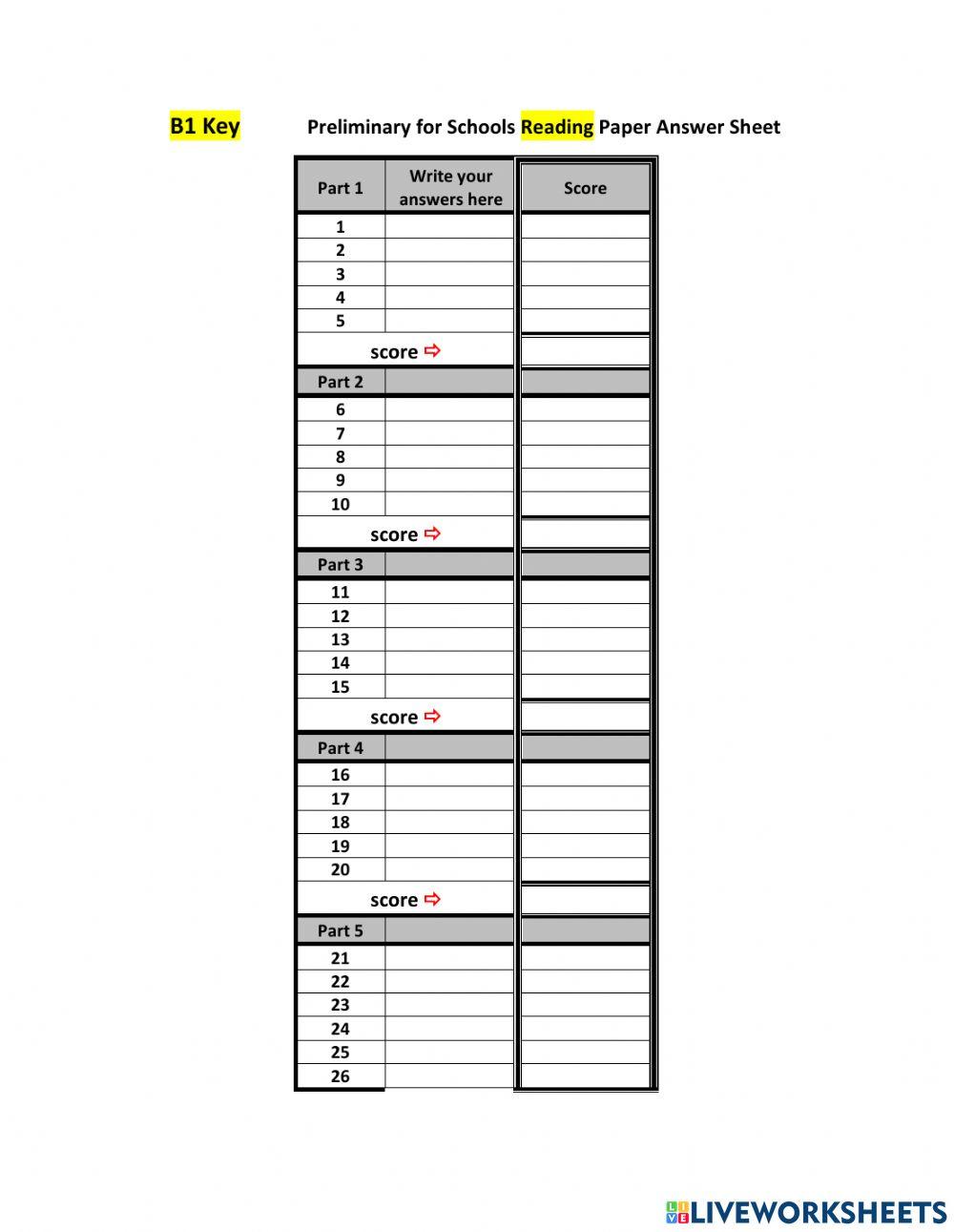 B1 reading mock… | Free Interactive Worksheets | 1101980