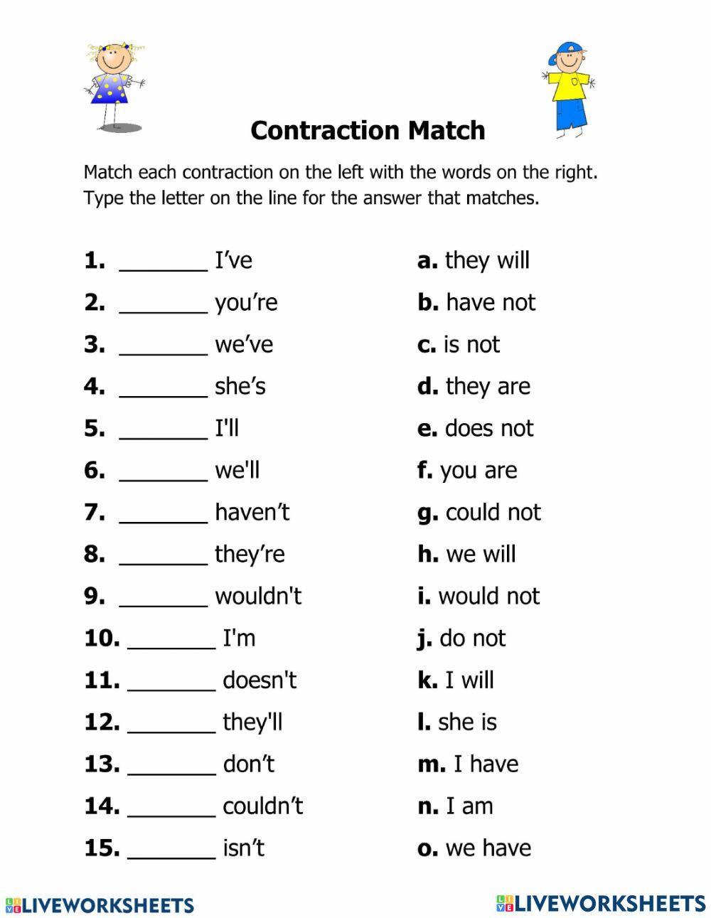 Contractions Worksheet For Kids - vrogue.co Contractions Worksheet For Kids - vrogue.co