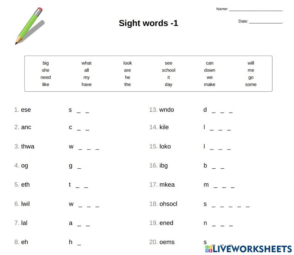 Unscramble sigh… | Free Interactive Worksheets | 1127395