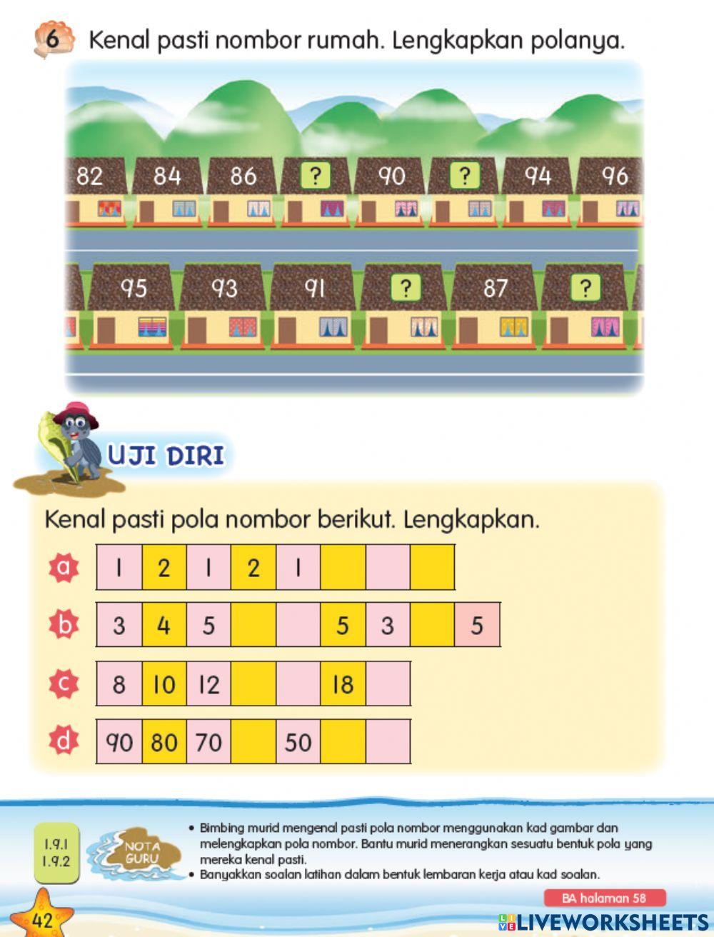 Pola nombor free online exercise | Live Worksheets