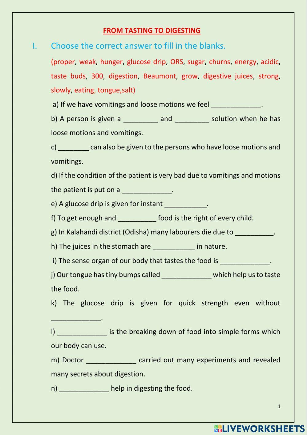 From tasting to… | Free Interactive Worksheets | 1127472