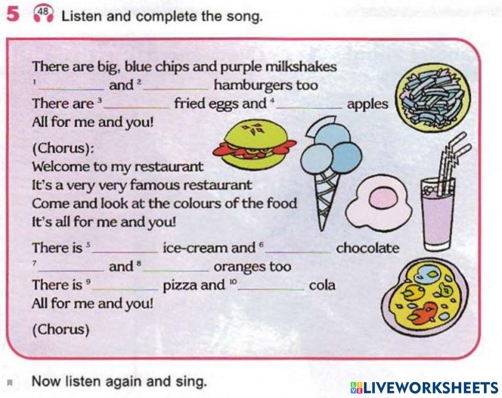 Song online exercise for elementary | Live Worksheets
