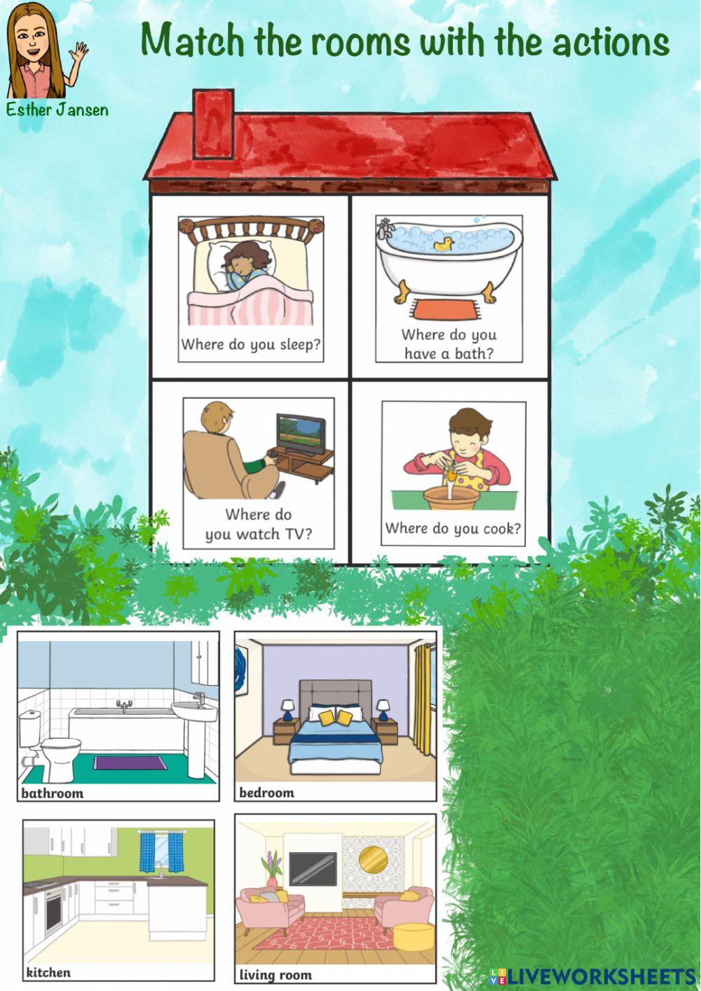 The rooms in the house 1127481 | Esther | LiveWorksheets