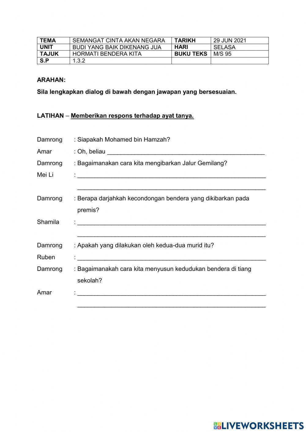 Latihan murid tahun 6 beta worksheet | Live Worksheets