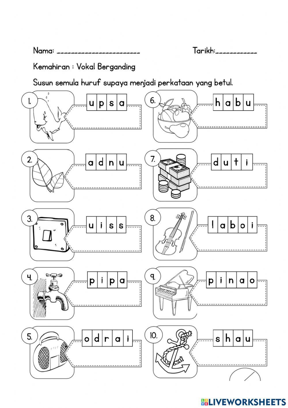 Vokal berganding | Free Interactive Worksheets | 3134302
