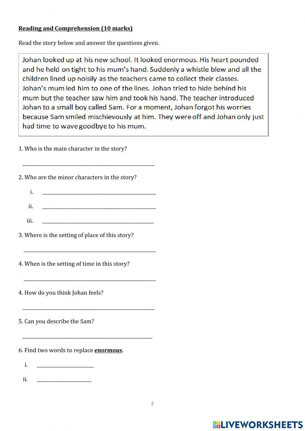 STD2 English Progressive Assessment worksheet | Live Worksheets