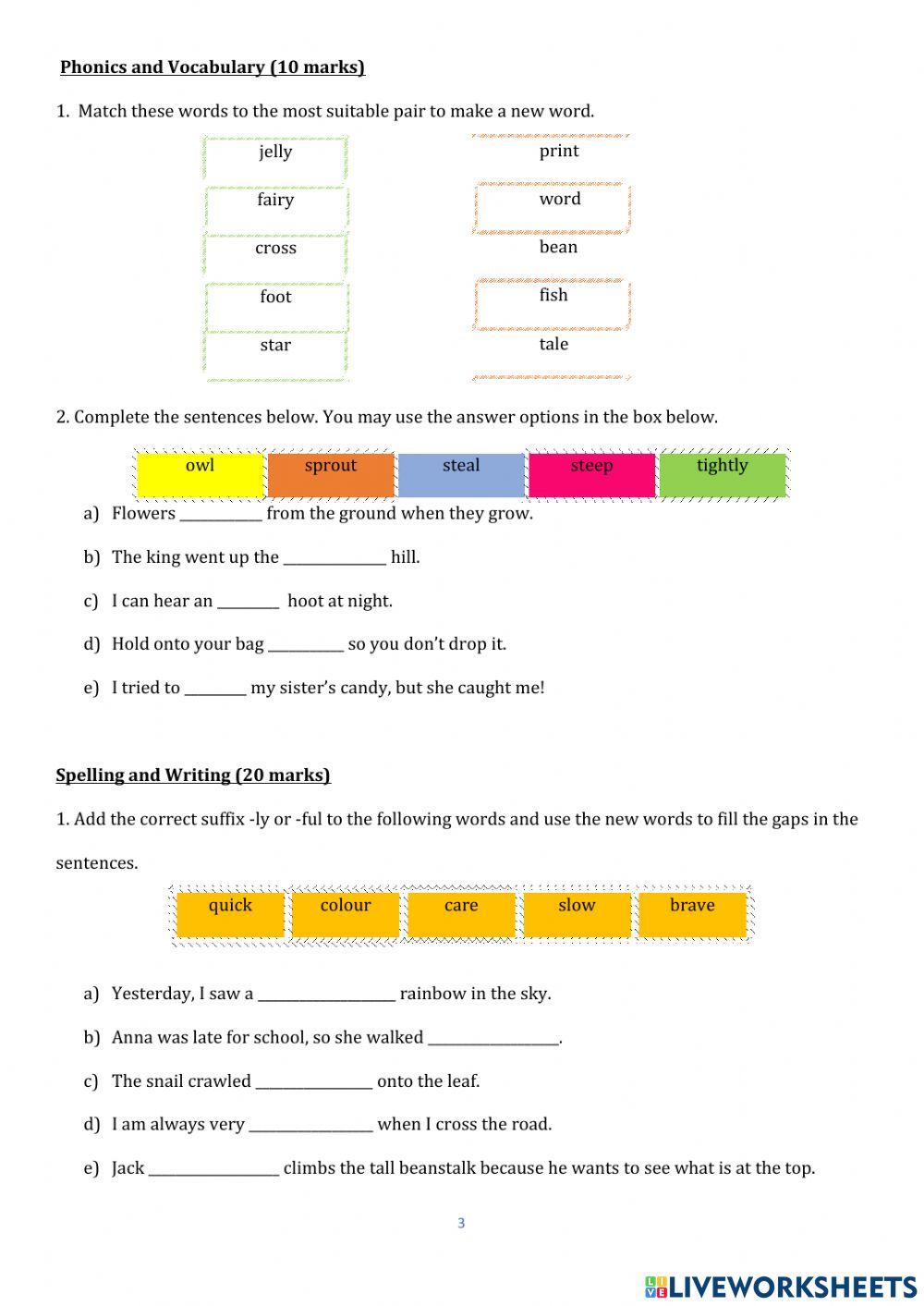 STD2 English Progressive Assessment worksheet | Live Worksheets
