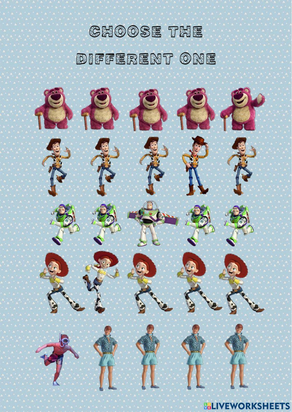 Toy Story Choose the different one worksheet | Live Worksheets