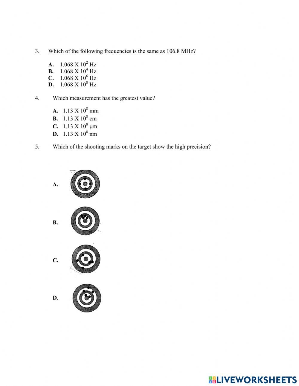 FORM 1-4 5 OBJECTIVES ON MEASUREMENT online exercise for | Live Worksheets