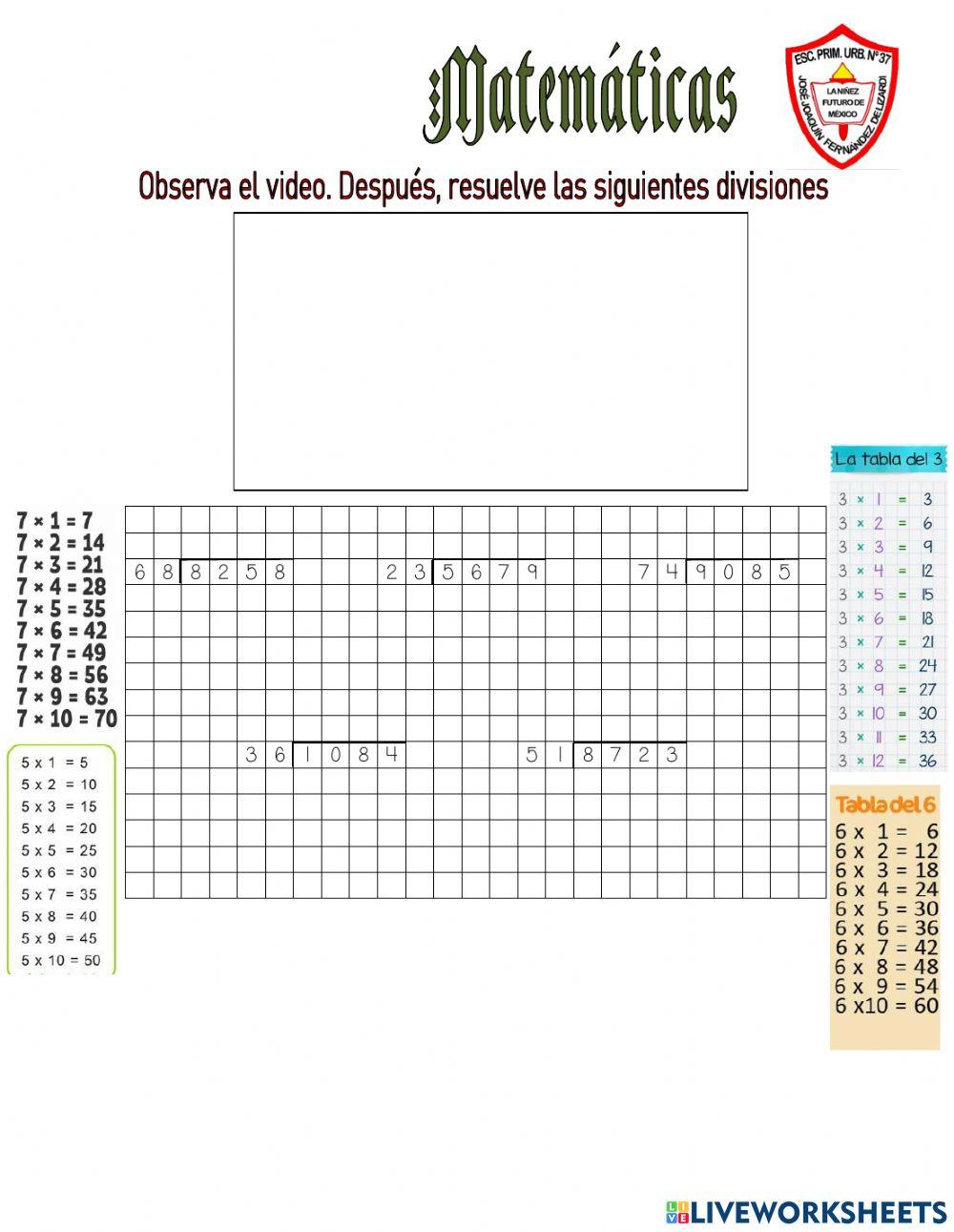 División entre … | Free Interactive Worksheets | 1128607 División entre … | Free Interactive Worksheets | 1128607