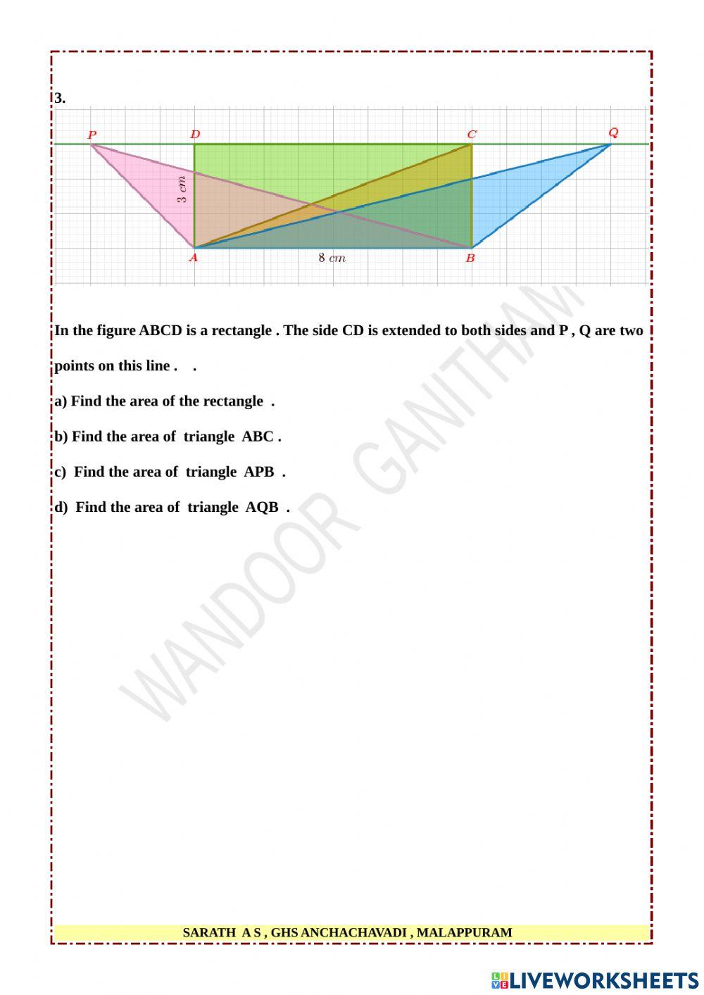 rectangle and triangle area online exercise for | Live Worksheets