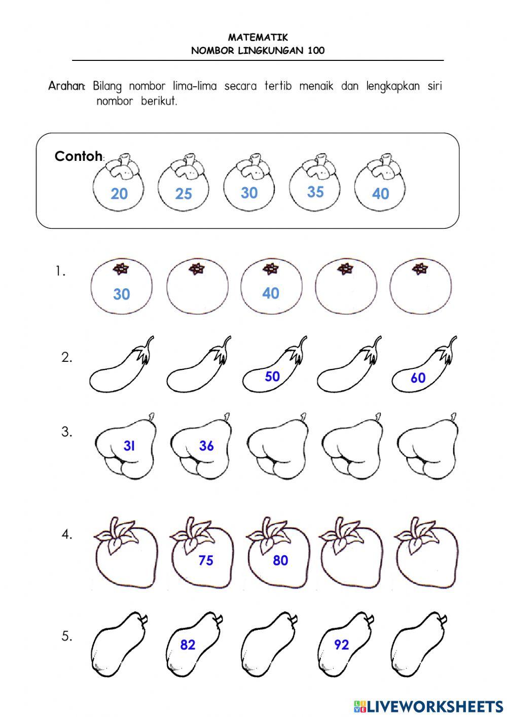 Nombor Lingkungan 100 interactive worksheet | Live Worksheets