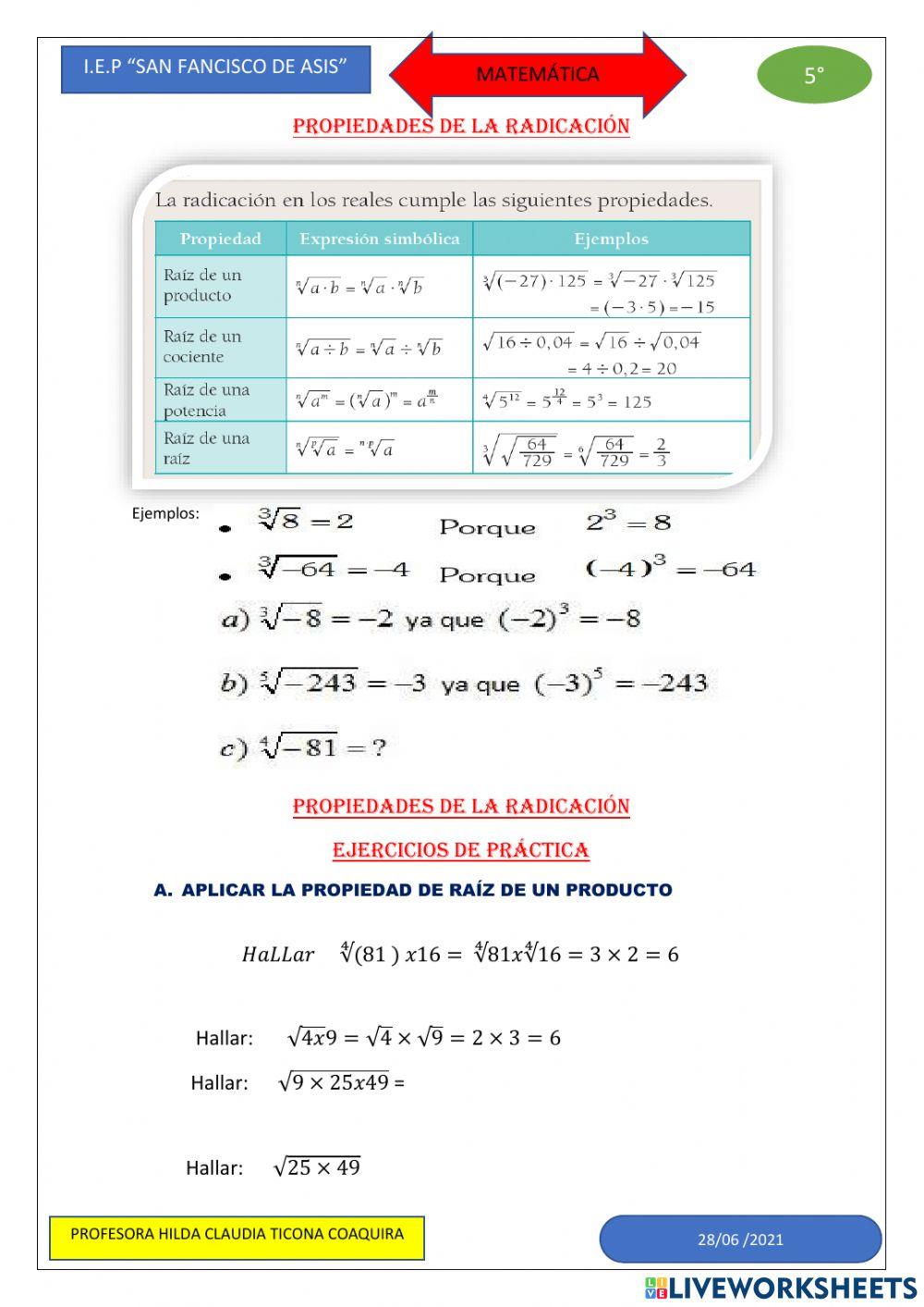 Practicas de Raices worksheet | Live Worksheets