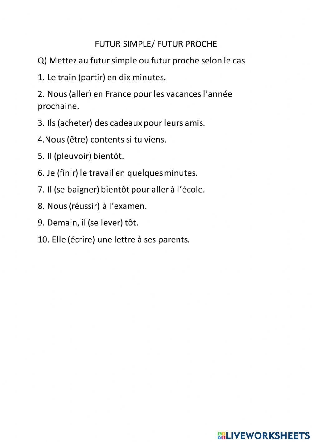 Futur- futur pr… | Free Interactive Worksheets | 1129040