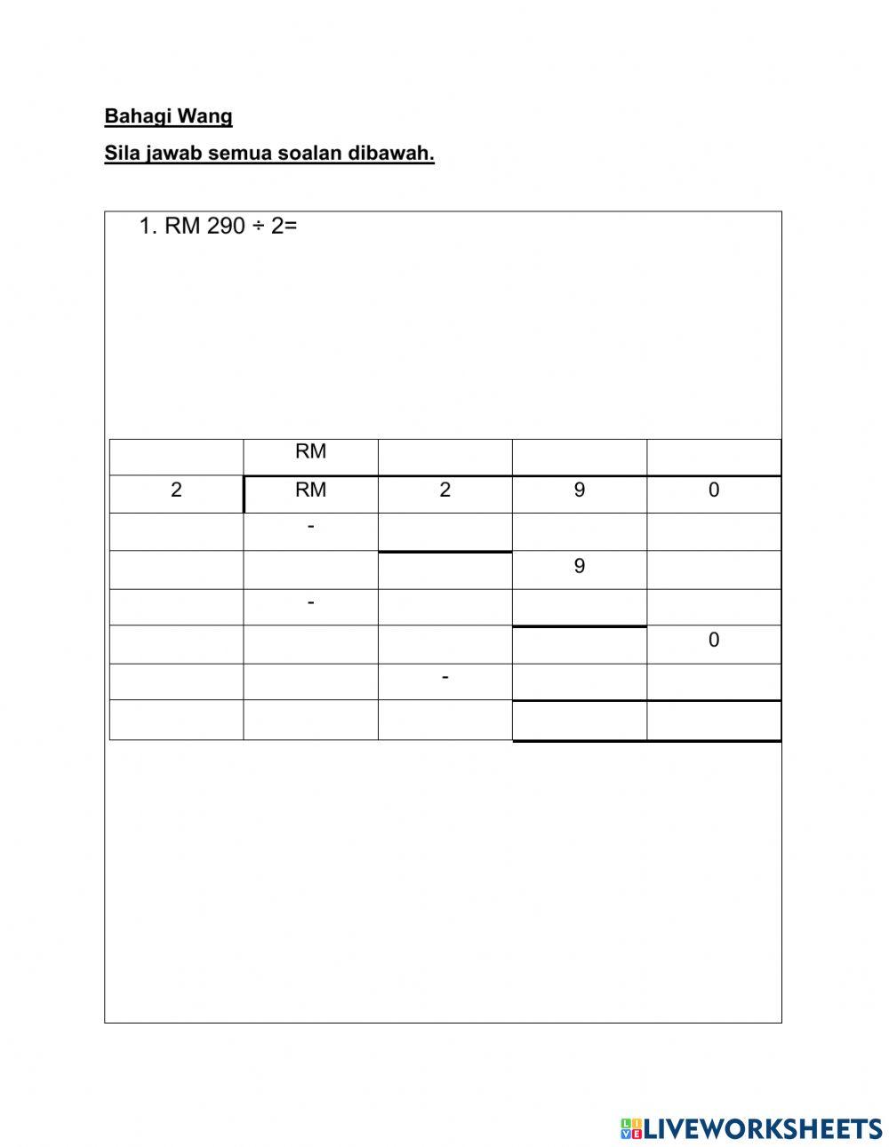 Bahagi Wang 2956 | Syahrin Nadzif | Live Worksheets