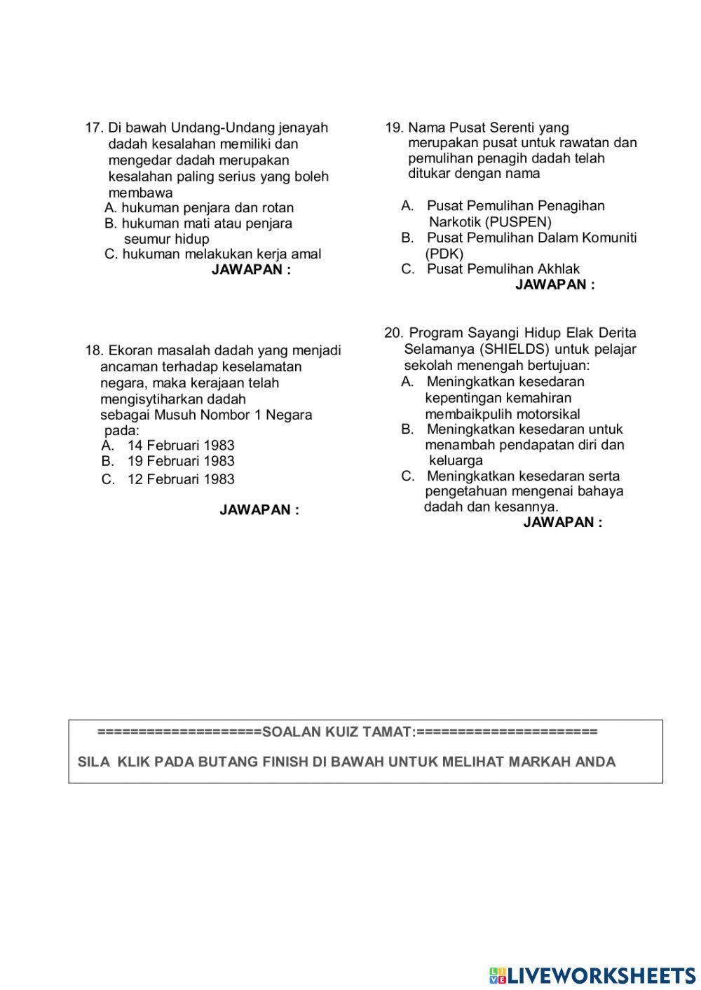 KUIZ PPDa SKRRWPL worksheet | Live Worksheets