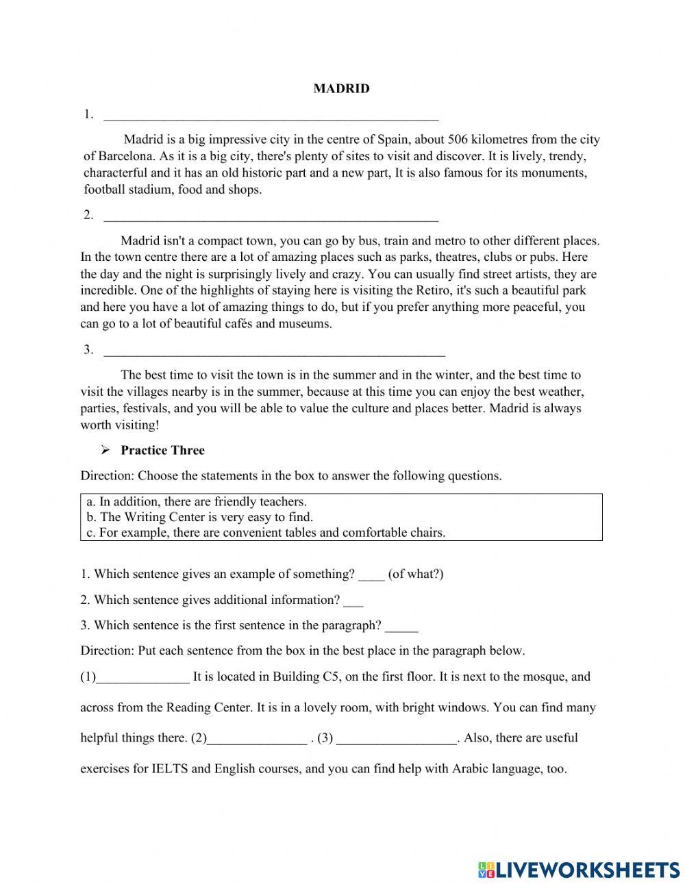 Essay Writing-Describing a place online exercise for | Live Worksheets
