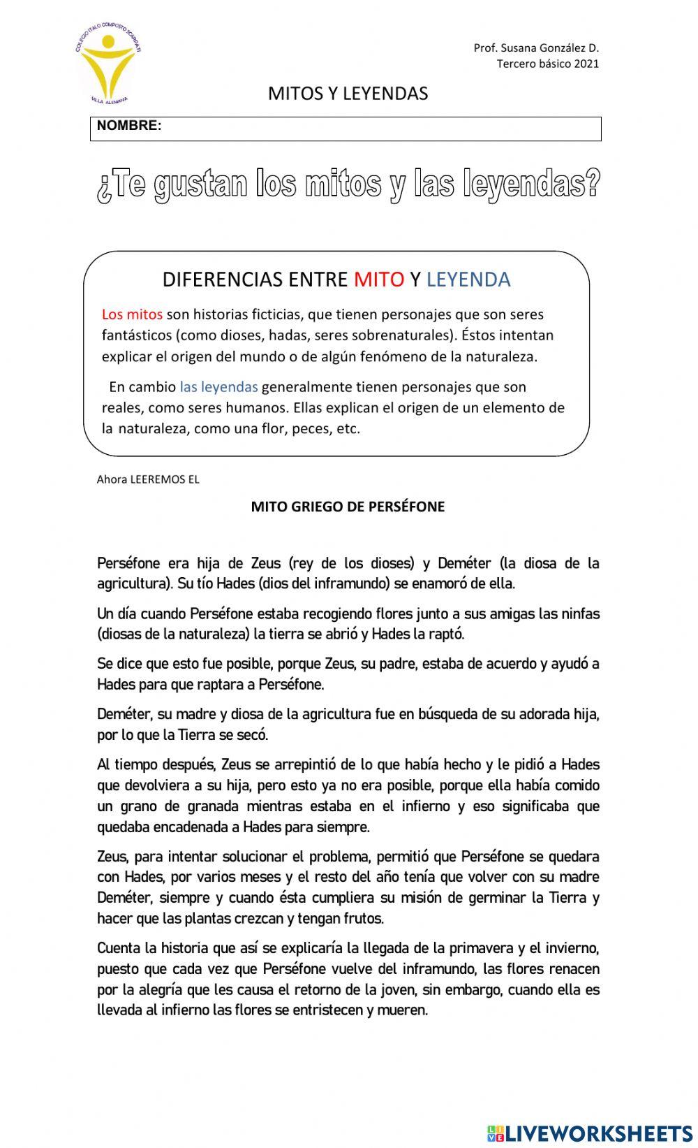 Mito de Perséfo… | Free Interactive Worksheets | 1129123
