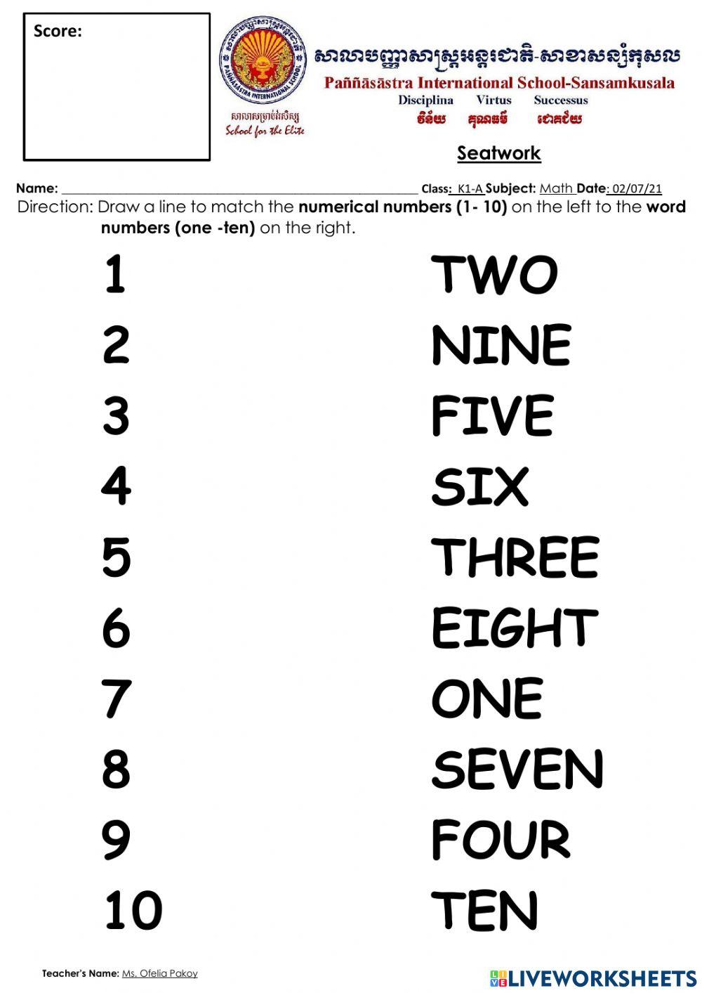 Number 1 to 10 online worksheet | Live Worksheets