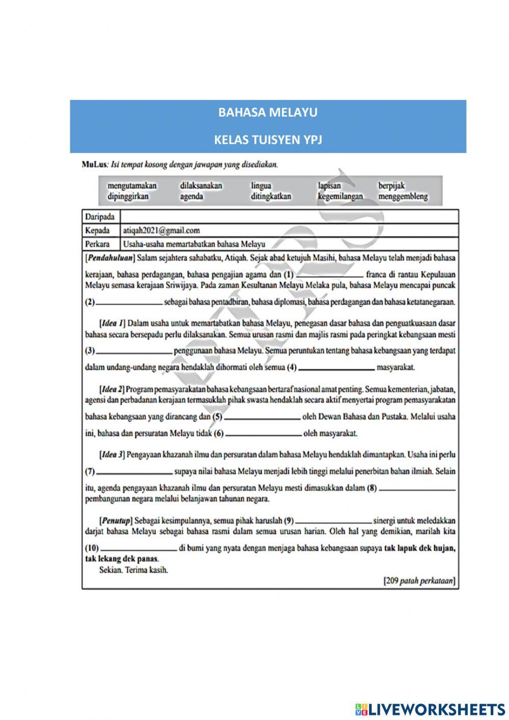 Balasan E-mel worksheet | Live Worksheets